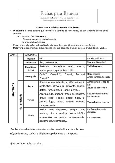 Ficha Adv Rbios Portugu S Ano Pdf
