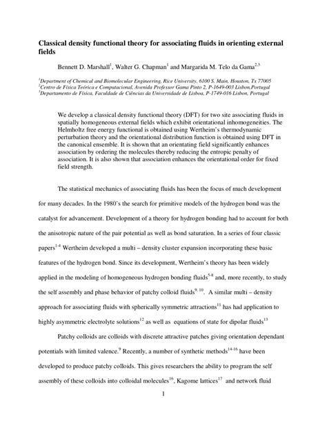 pdf classical density functional theory for associating fluids in orienting external fields