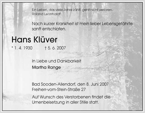 Traueranzeigen Von Hans Kluever Trauer HNA De