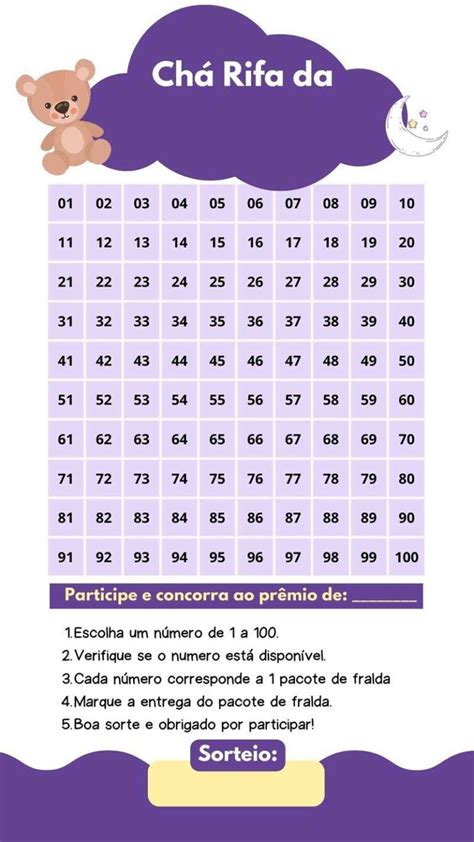 Chá rifa para editar 5 Modelos prontos de 50 100 e 150 números