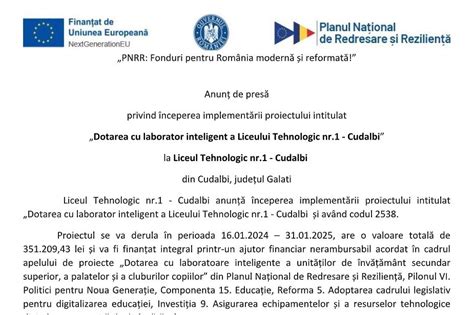Anun De Pres Privind Nceperea Implement Rii Proiectului Intitulat