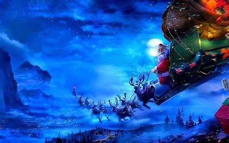 Santa Claus Sleigh And Reindeer Santa Sleigh And Reindeers In Sky Hd