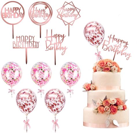 Buy 12 Pack Rose Gold Birthday Cake Topper Set 6 Pattens Acrylic Cake