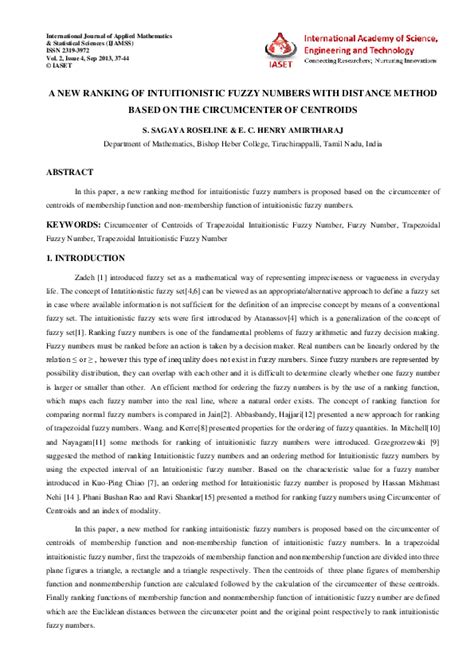 pdf a new ranking of intuitionistic fuzzy numbers with distance method based on the