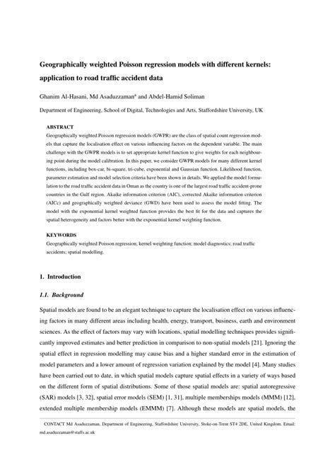 pdf geographically weighted poisson regression models with different kernels application to