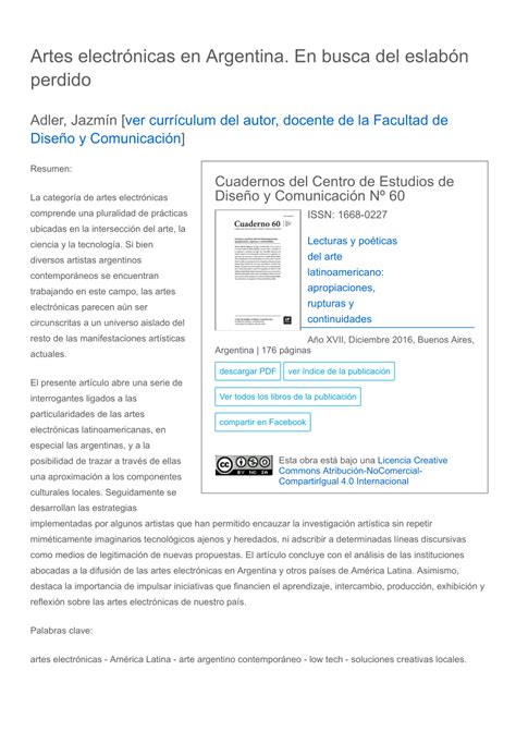 Pdf Artes Electr Nicas En Argentina En Busca Del Eslab N Perdido