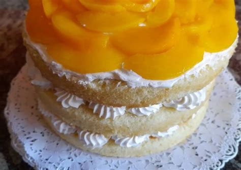 Torta Desnuda Decorada Con Duraznos Receta De Gladis Ocampo Cookpad