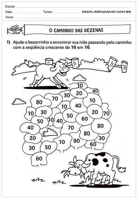 Atividades de Matemática 1º ano Caminho das dezenas Escola Educação