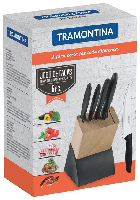 Jogo de Facas 6 Peças Plenus Tramontina Preto e Aço Inox LCL Home