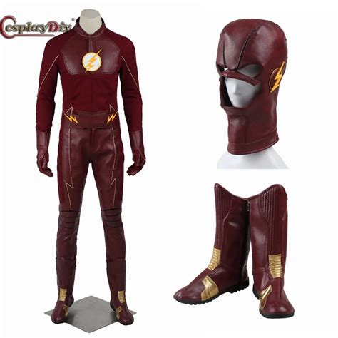 Justice League Costumes Flash Cosplay Red Leather Suit Superhero Halloween Costumes Adult