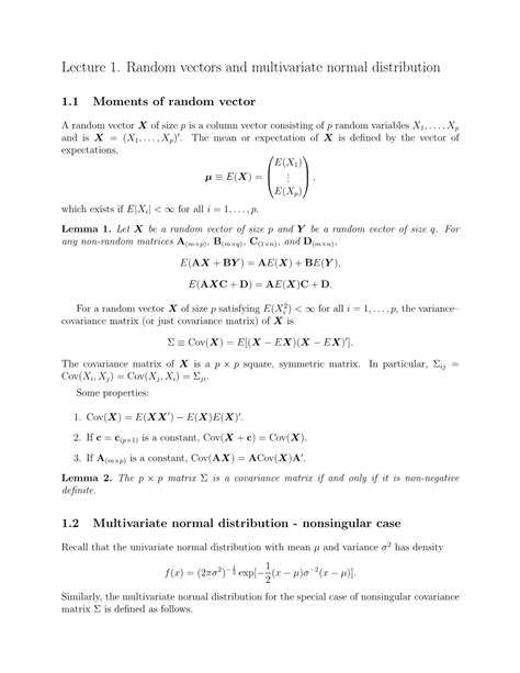 lecture 1 random vectors and multivariate normal distribution docslib