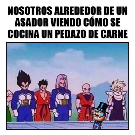 Nosotros alrededor de un asador viendo cómo se cocina un pedazo de