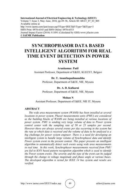 synchrophasor data based intelligent algorithm for real time event detection in power system pdf