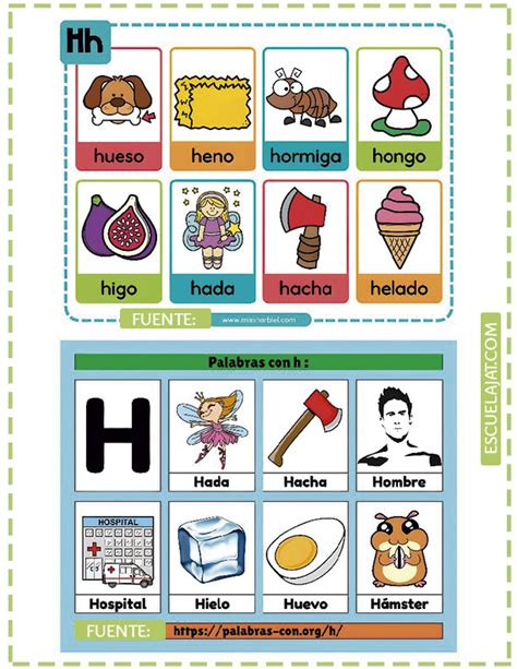 Construyendo vocabulario Palabras con H para niños de preescolar