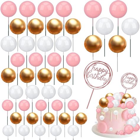 46 Stück Tortendeko Kugeln 4 Größen Tortendeko Gold Rosa und Weiß DIY