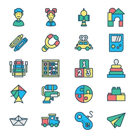 Conjunto de iconos de juguetes para niños Vector Premium