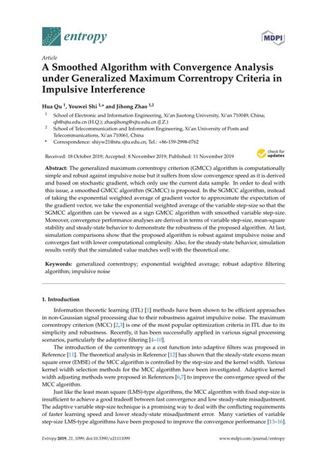 pdf a smoothed algorithm with convergence analysis under generalized maximum correntropy
