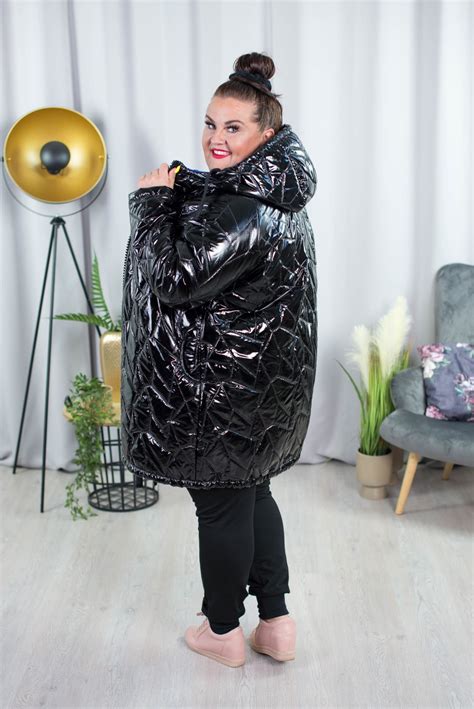 Lakierowana Zimowa Kurtka Sugar Czarna Plus Size Butiknaplus Pl