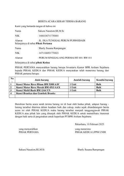 Berita Acara Serah Terima Barang 2021 BERITA ACARA SERAH TERIMA
