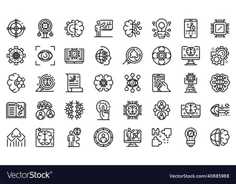 Machine Learning Icons Set Outline Style Vector Image