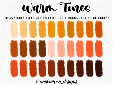 Warm Tones Procreate Palette Hex Color Codes Instant Digital