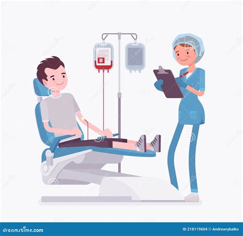 Male Donor Giving Blood In Medical Hospital Volunteer Character