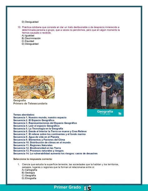 Exámenes 1 de Telesecundaria 2023 2024 CON RESPUESTAS