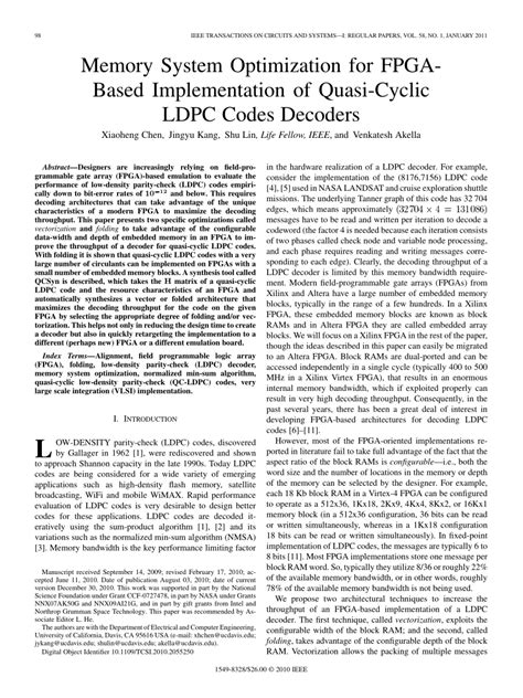 pdf memory system optimization for fpga based implementation of quasi cyclic ldpc codes decoders