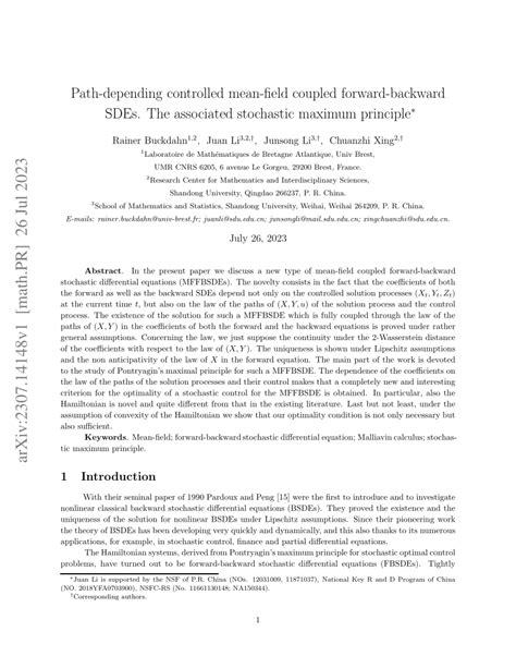 pdf path depending controlled mean field coupled forward backward sdes the associated