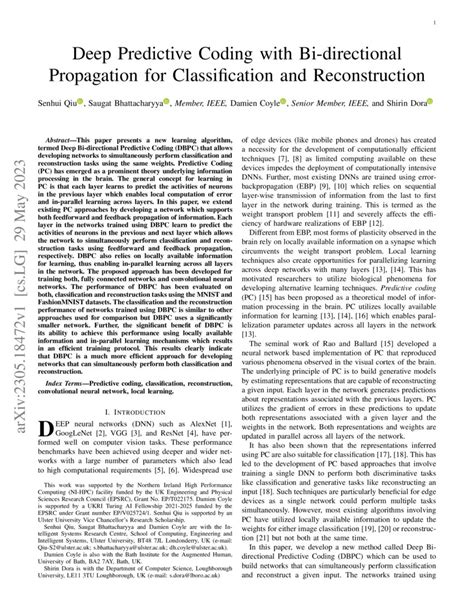 deep predictive coding with bi directional propagation for classification and reconstruction