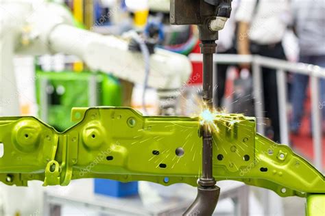 Soldadura Puntual De La Resistencia Del Electrodo Con El Robot Durante