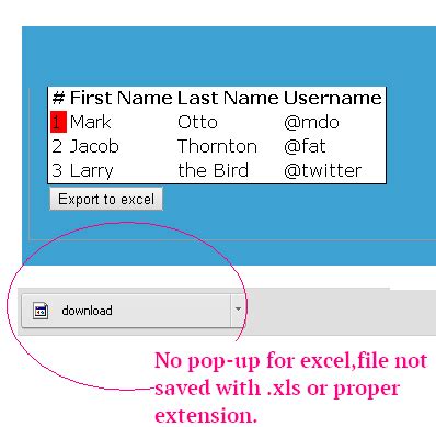 Javascript Jquery Html Excel Chrome