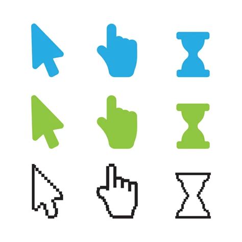 Pixel Cursors Icons Arrow Hourglass Hand Mouse Stock Vector Image By
