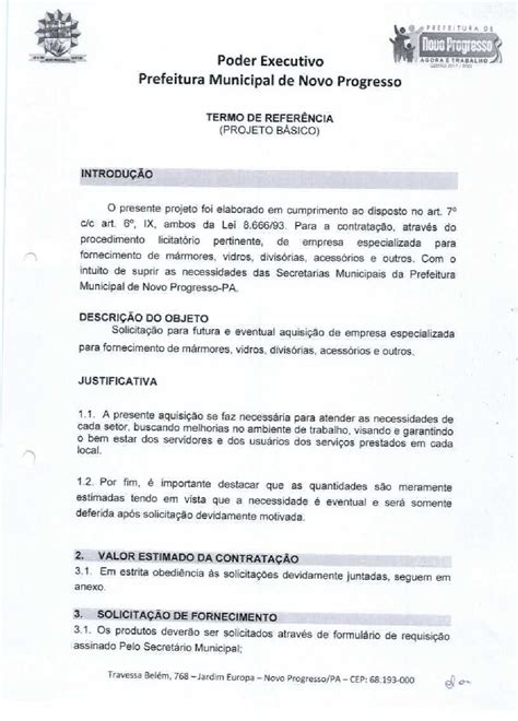 Termo De Referencia Prefeitura Municipal De Novo Progresso Gest O