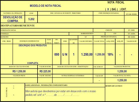 Exemplo De Nota Fiscal De Devolução Vários Exemplos
