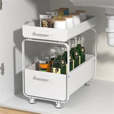 VINTEKY Etagere De Rangement Sous Evier Rack 2 Niveaux Avec Tiroir
