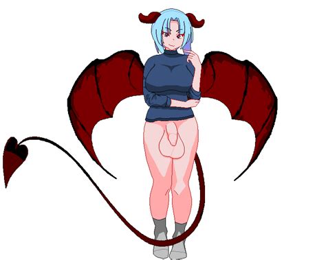 Rule 34 Balls Blue Hair Breasts Demon Girl Futa Only Futanari Gentlemate Artist Horns