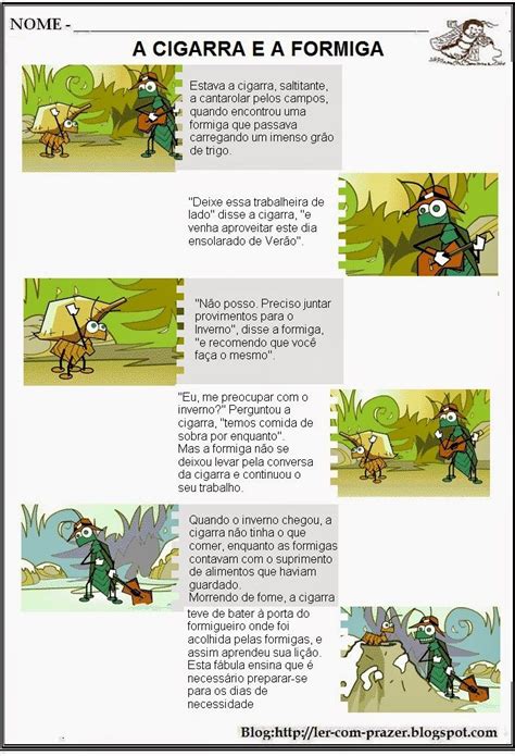 Ler prazer Fábula A Cigarra e a Formiga para o Dia do Trabalho
