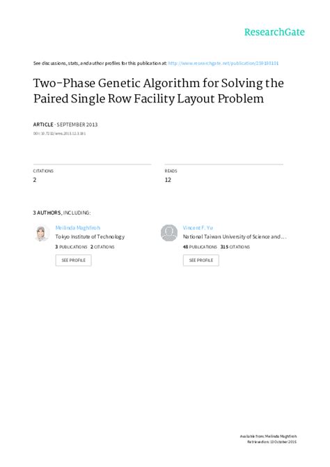 pdf two phase genetic algorithm for solving the paired single row facility layout problem