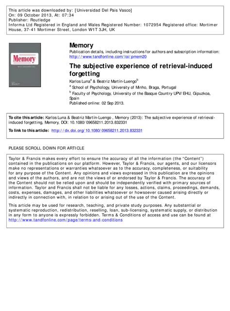 pdf the subjective experience of retrieval induced forgetting