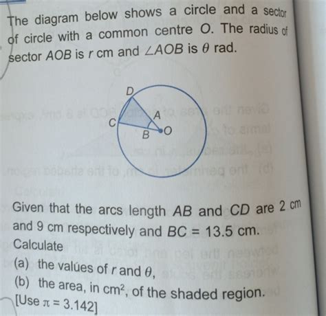 Solved The Diagram Below Shows A Circle And A Sector Of Circle With A