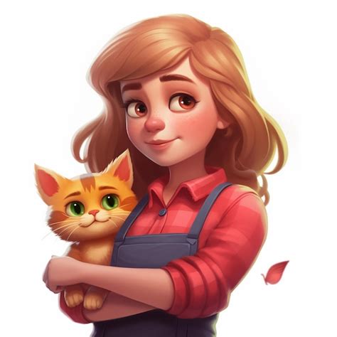 Menina dos desenhos animados segurando um gato nos braços gerativ