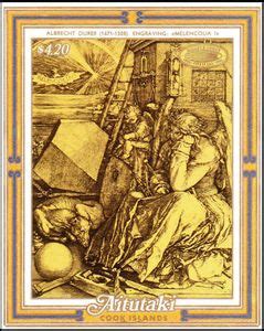 Stamp Melencolia I 1514 woodcut by Albrecht Dürer Aitutaki