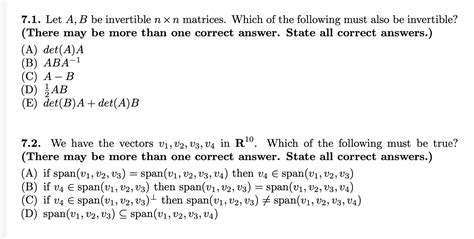 solved 7 1 let a b be invertible n x n matrices which of