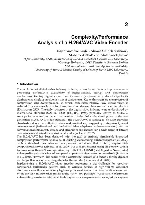 pdf complexity performance analysis of a h 264 avc video encoder
