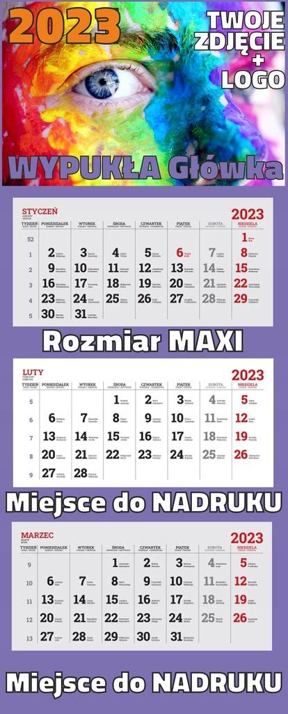 MAXI Kalendarz TRÓJDZIELNY Główka WYPUKŁA 50 sztuk 12435926882