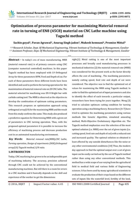 optimization of process parameter for maximizing material removal rate in turning of en8 45c8
