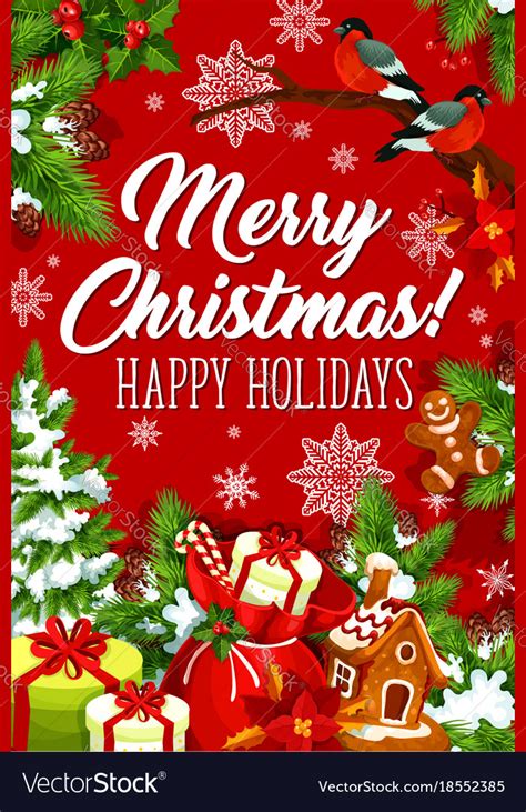 Merry Christmas Happy Holiday Greeting Card Vector Image On VectorStock