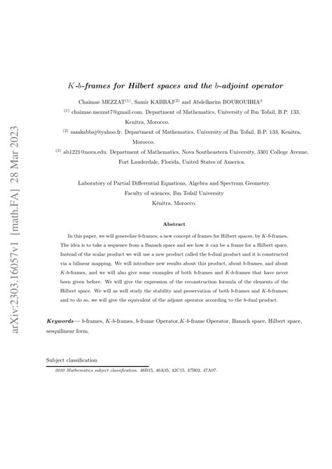pdf k b frames for hilbert spaces and the b adjoint operator