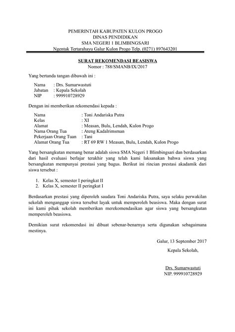 Contoh Surat Rekomendasi Beasiswa Dan Penjelasannya